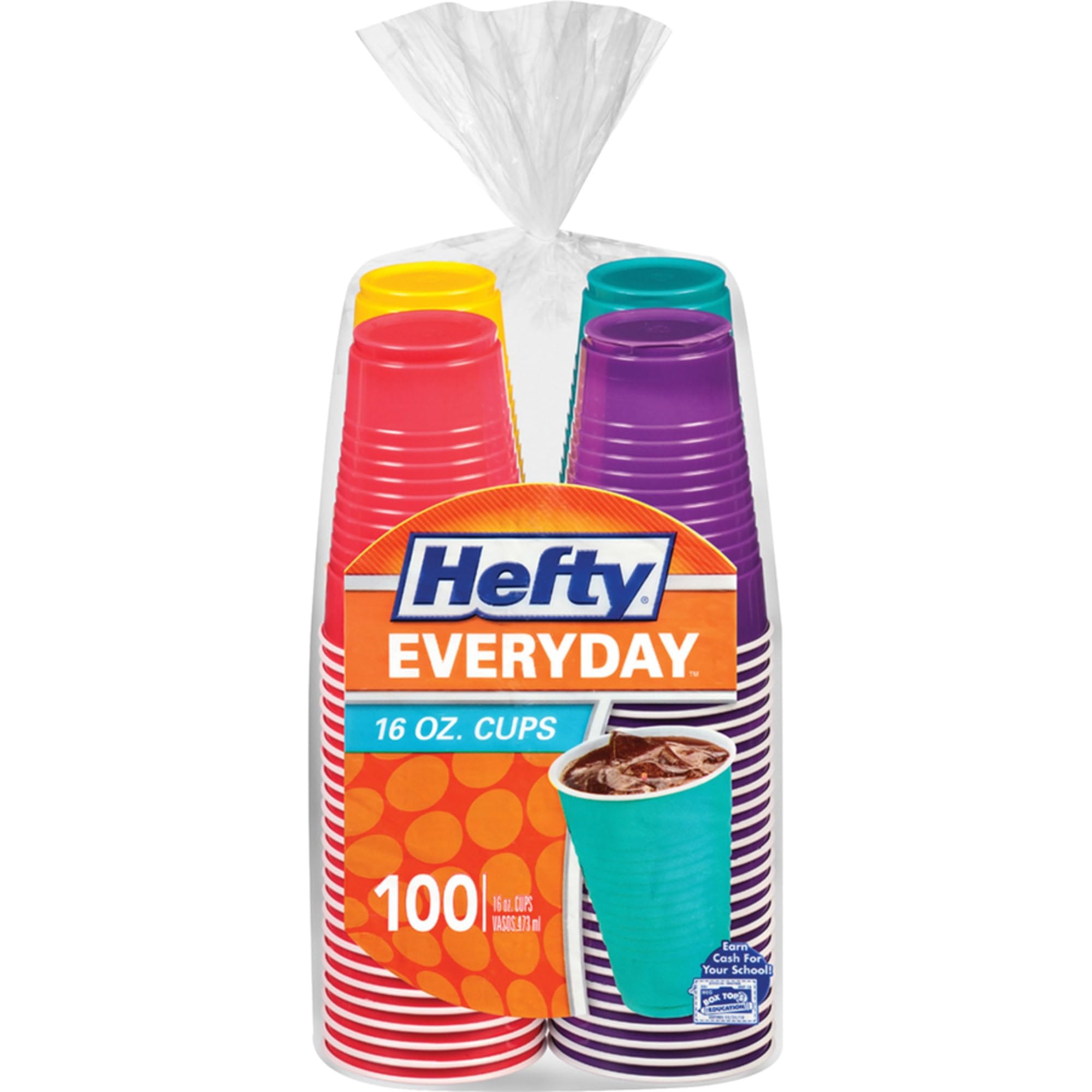 Hefty Easy Grip Disposable Plastic Party Cups, 16 Oz, Assorted Colors, 100/pack, 4 Packs/carton
