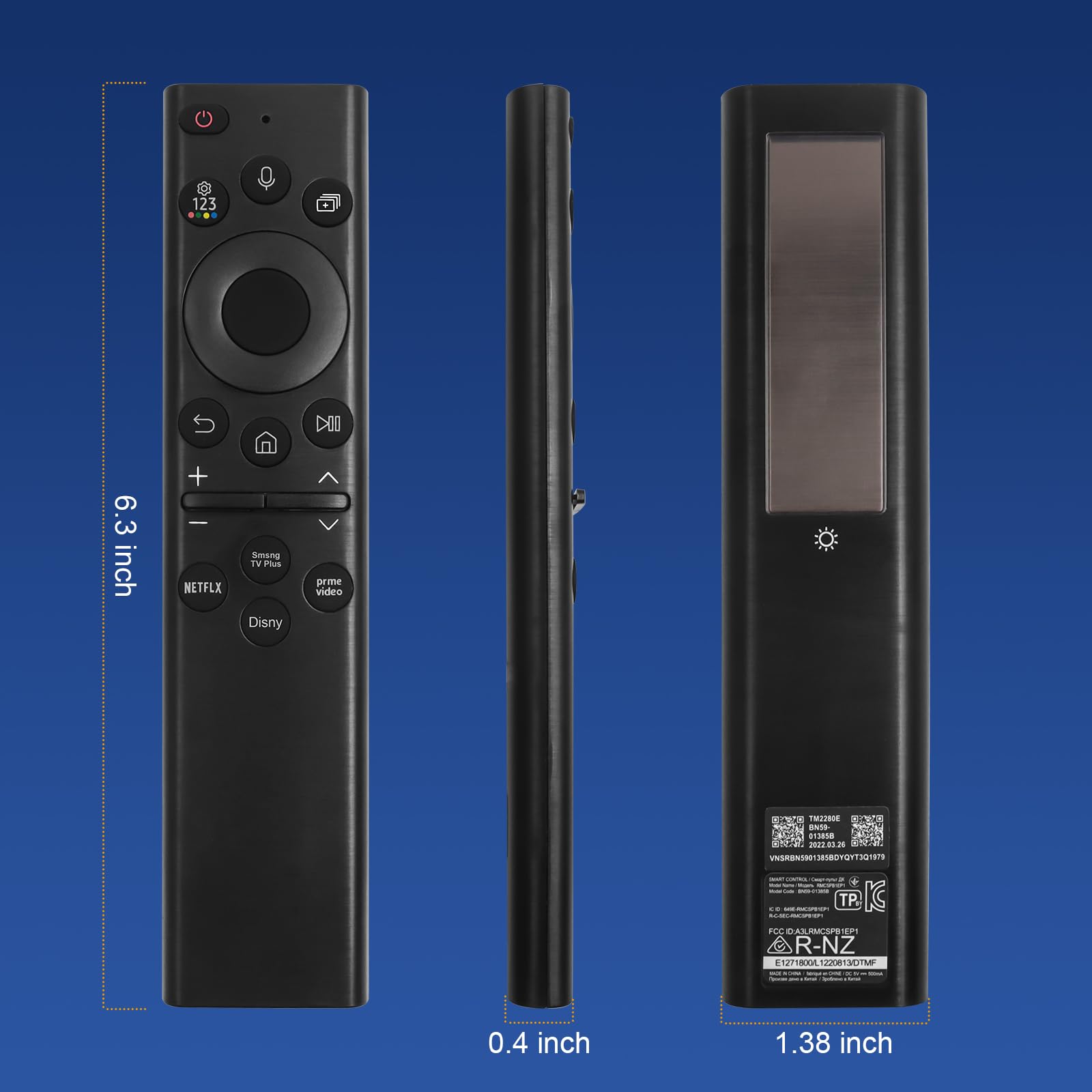 BN59-01385A Voice Replacement Remote Control for Samsung Smart Tvs 4k 8K Ultra HD Neo QLED The Frame and Crystal UHD Series 2021-2023 Models, Rechargeable Solar Cell and USB Type-C