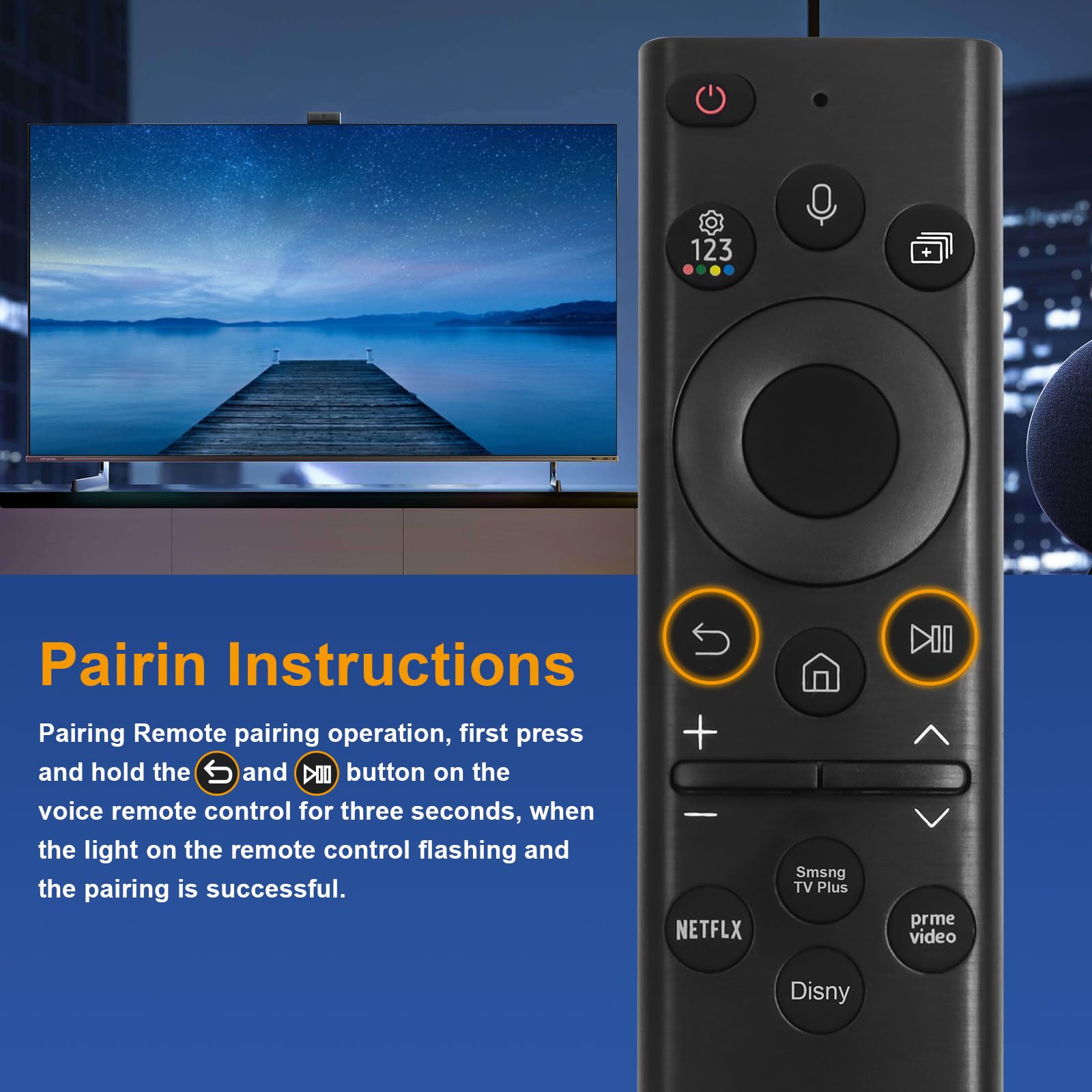 BN59-01385A Voice Replacement Remote Control for Samsung Smart Tvs 4k 8K Ultra HD Neo QLED The Frame and Crystal UHD Series 2021-2023 Models, Rechargeable Solar Cell and USB Type-C