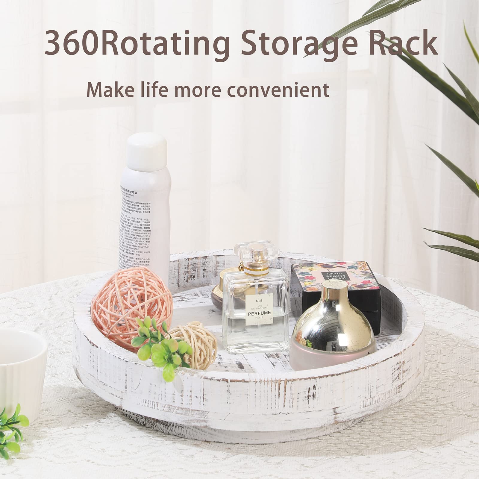Wood Lazy Susan Kitchen Turntable 12" Rotating Dining Table Centerpiece Spice Rack Cabinet Organizer Storage Serving Tray for Pantry Cabinet Tabletop Spices Makeup Organization Decoration
