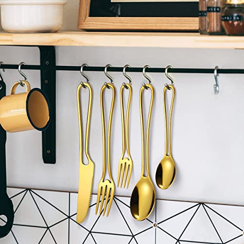 Silverware Flatware Set Hollow Out Rose Gold Handles 40-Piece Stainless Steel Cutlery Set Tableware Utensils for 8,Dishwasher Safe,Home,Wedding Gift,Dinner Party, Everyday Use