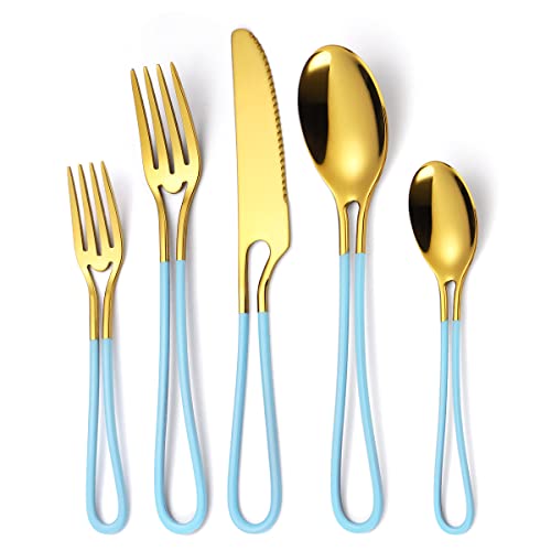Silverware Flatware Set Hollow Out Rose Gold Handles 40-Piece Stainless Steel Cutlery Set Tableware Utensils for 8,Dishwasher Safe,Home,Wedding Gift,Dinner Party, Everyday Use