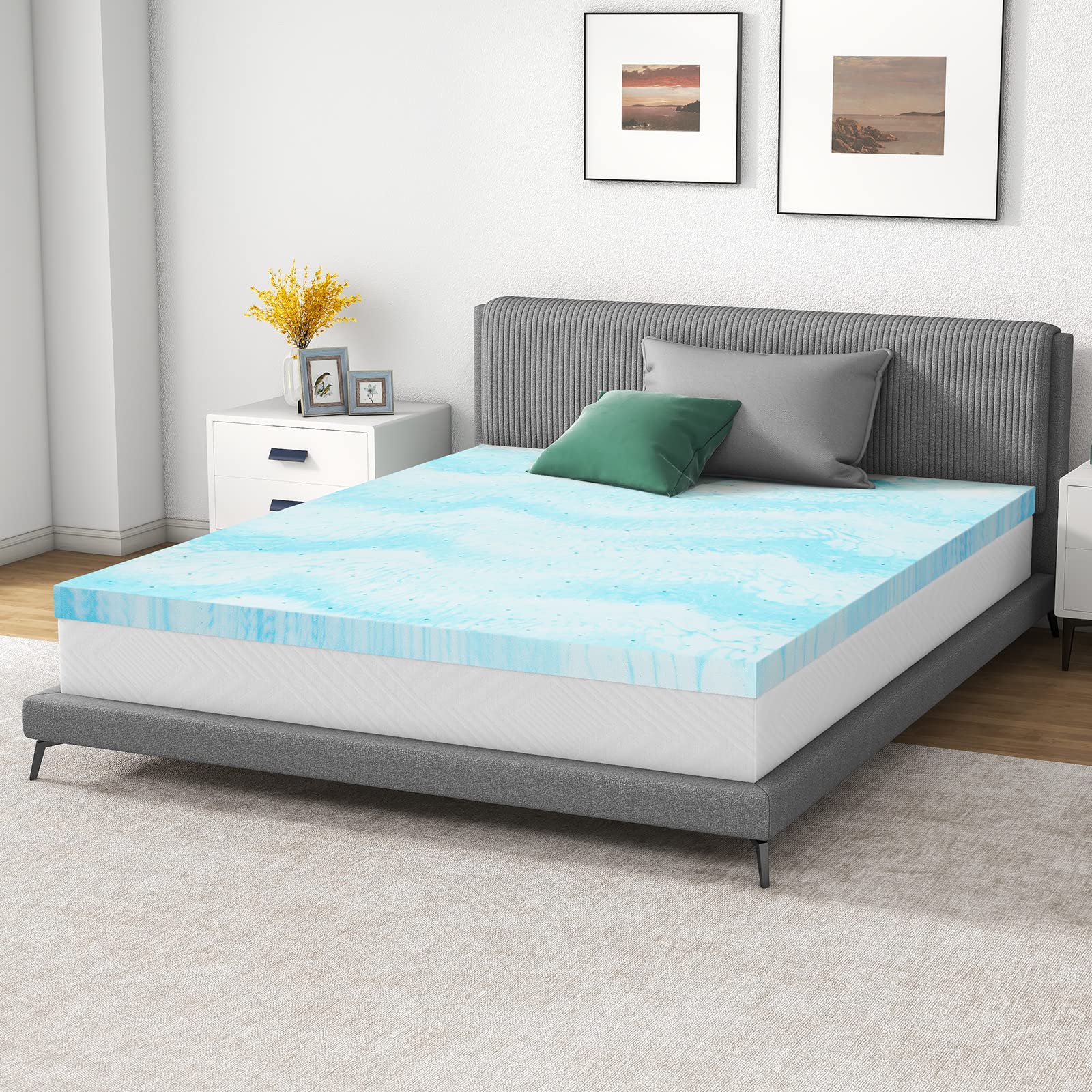 Airdown Mattress Topper, 4 Inch Gel Infused Memory Foam Mattress Topper, Queen