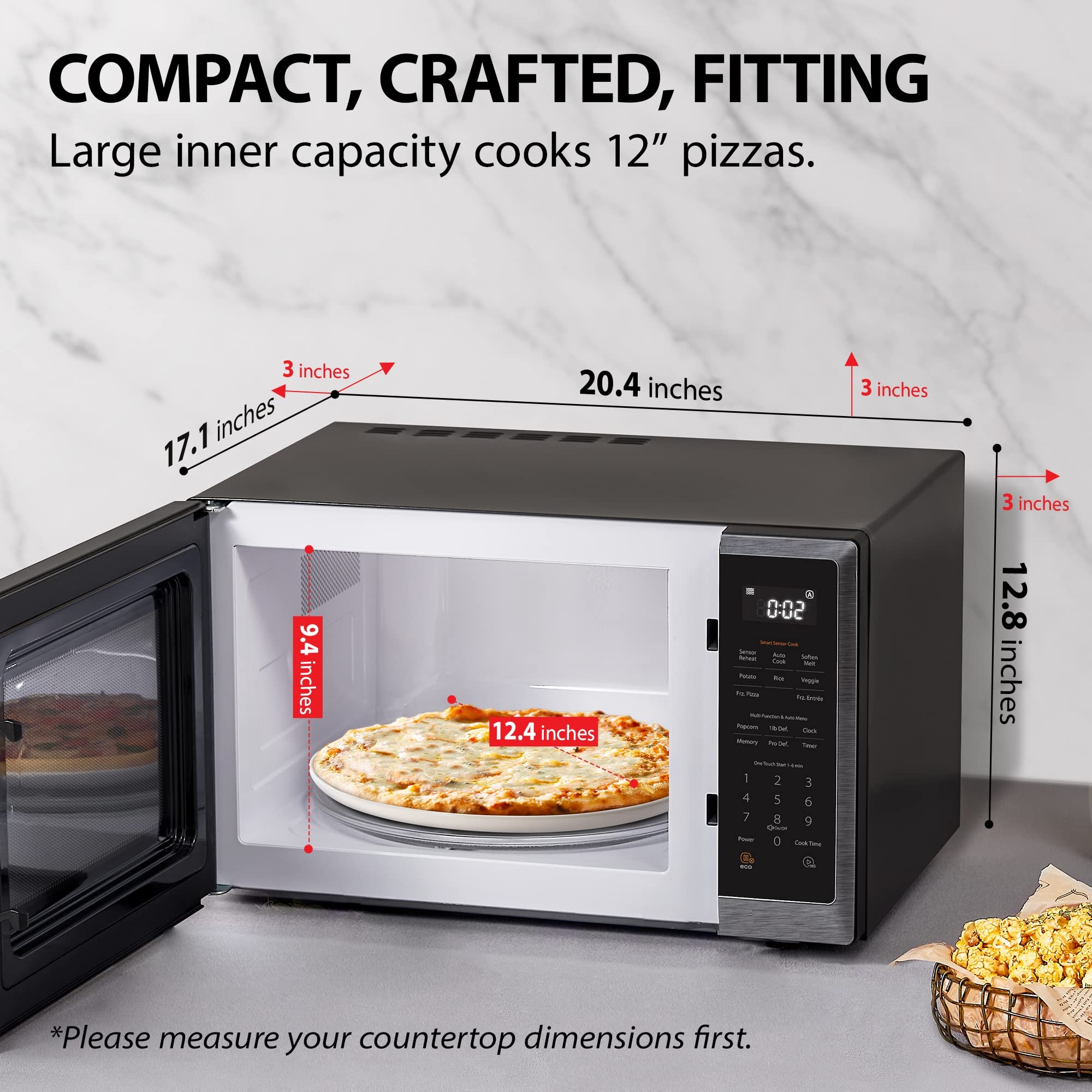 TOSHIBA ML2-EM12EA(BS) Countertop Microwave Oven With Stylish Design As Kitchen Essentials, Smart Sensor, ECO Mode & Mute Function, 1.2 Cu Ft With 12.4" Turntable, 1100W, Black Stainless Steel
