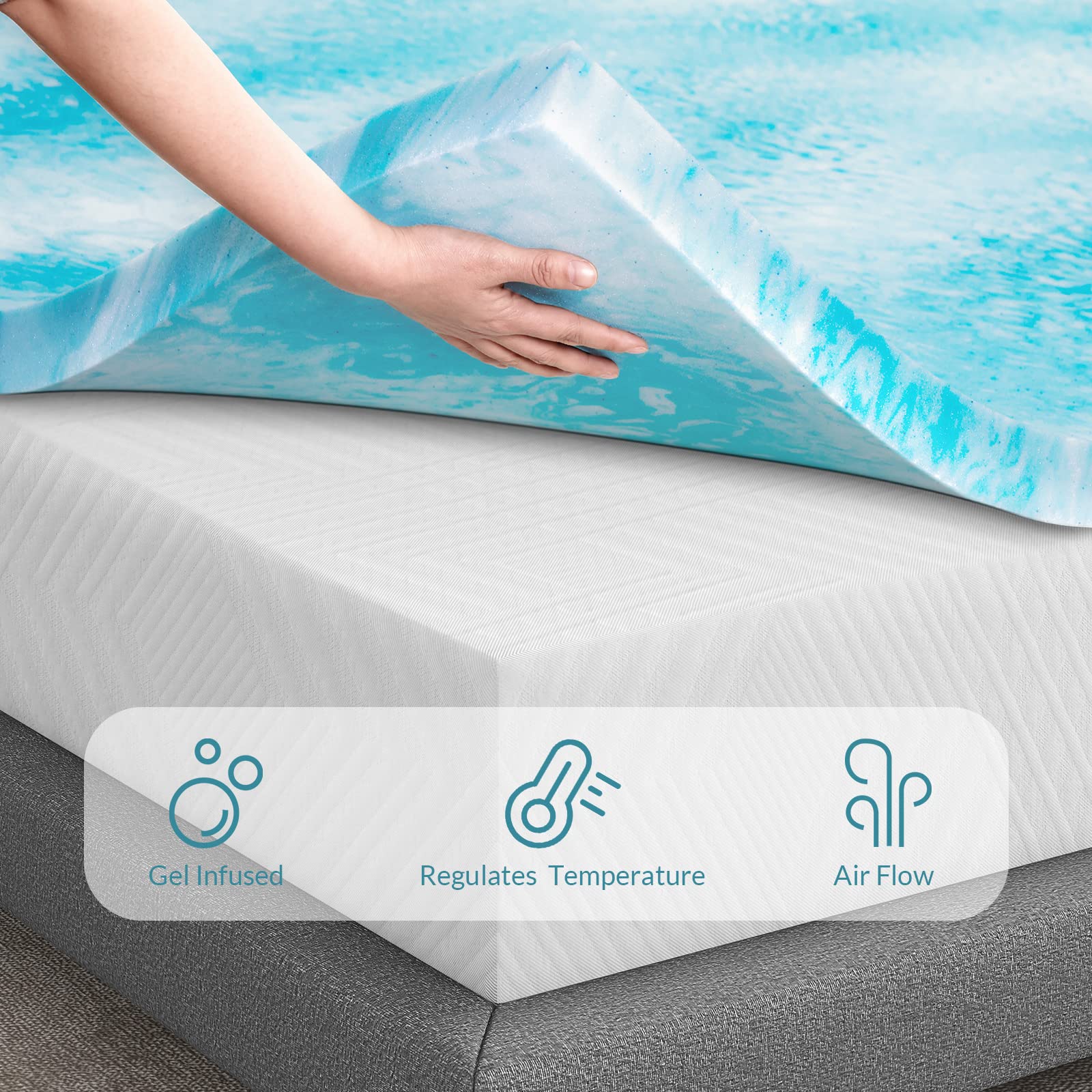 Airdown Mattress Topper, 4 Inch Gel Infused Memory Foam Mattress Topper, Queen