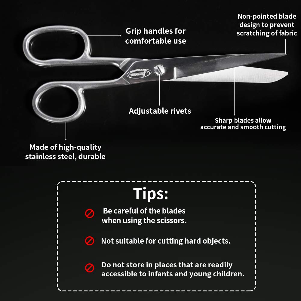 Newness Fabric Scissors, Heavy Duty All Metal Stainless Steel Craft Scissors, Multi-Purpose Professional Sharp Shears for Tailor Dressmaker Craft Cutting Cloth Leather Canvas Denim Paper, 6.5 Inch