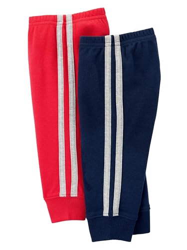 Simple Joys by Carter's Baby Cotton Pants, Pack of 4, Dark Blue/Dark Grey/Grey Heather/Red, Newborn