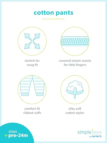 Simple Joys by Carter's Baby Cotton Pants, Pack of 4, Dark Blue/Dark Grey/Grey Heather/Red, Newborn