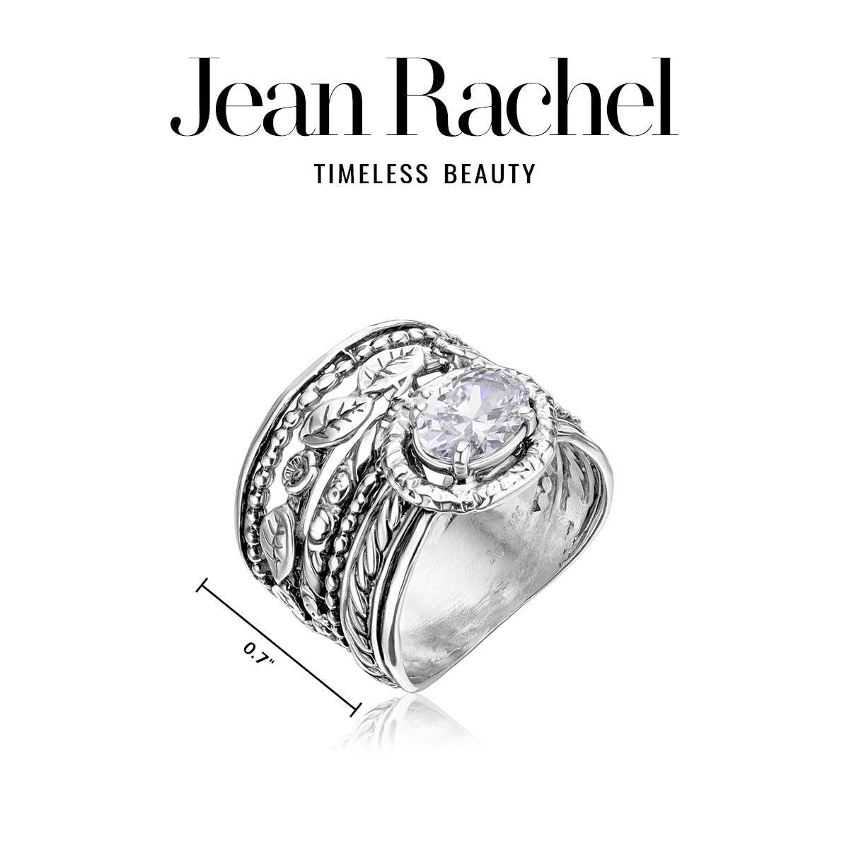 925 Sterling Silver Ring with White Cubic Zirconia Oval Shape Prong Multiple Bands Rich Stack Look Hypoallergenic, Nickel and Lead-free, Artisan Handcrafted Designer collection, Made In Israel
