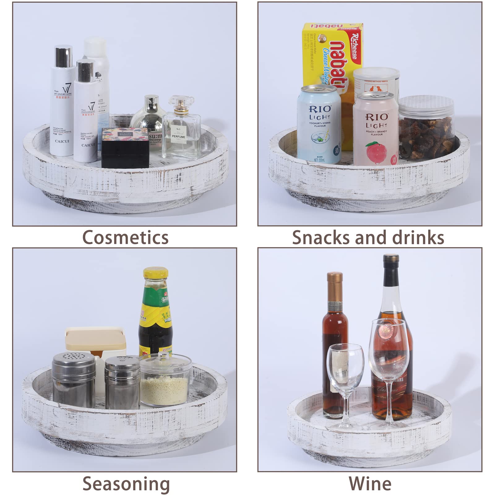Wood Lazy Susan Kitchen Turntable 12" Rotating Dining Table Centerpiece Spice Rack Cabinet Organizer Storage Serving Tray for Pantry Cabinet Tabletop Spices Makeup Organization Decoration