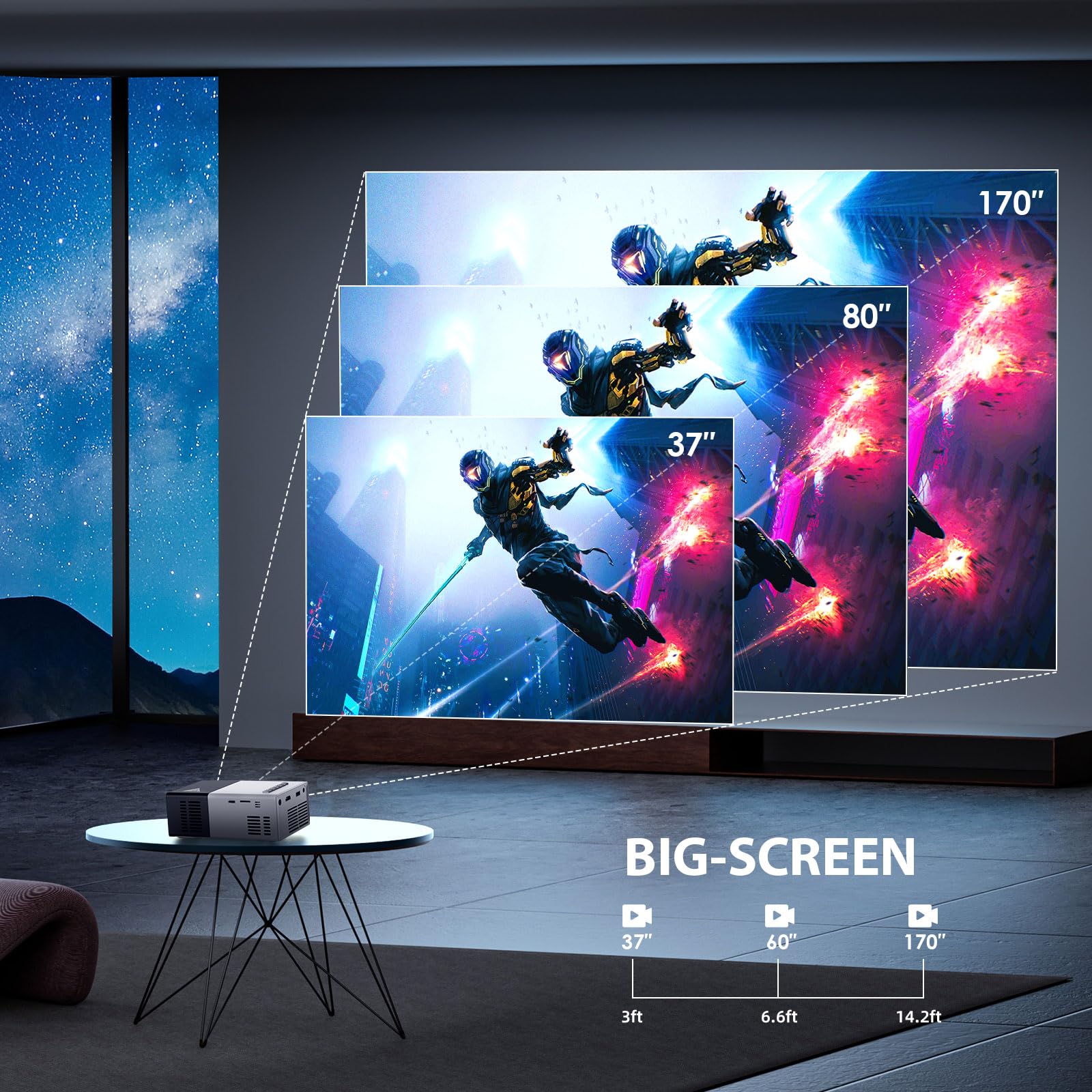 Mini Projector, iTJQ Portable Projector 1080p Supported, Phone Projector Compatible with iOS/ Android Smartphone/ Laptop/ PS4, Movie Projector with HDMI/ USB Interfaces for Home Theater