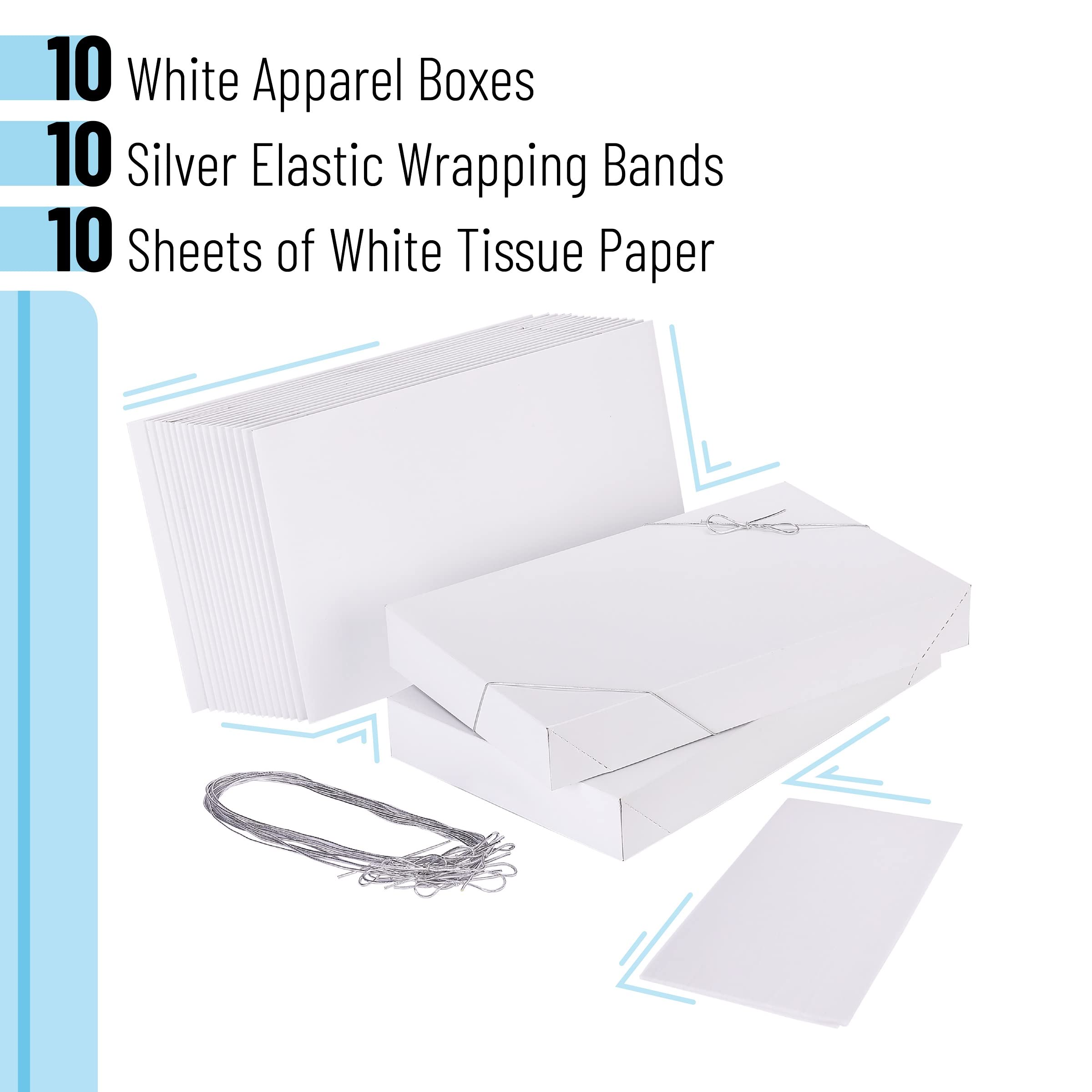 MPFY- White Shirt Gift Wrap Boxes with Tissue Paper and Wrapping Band,10 Pack, White, 15”x9.5"x2", Gift Box, Gift Boxes with Lids, Gift Boxes for Presents, White Box, Box for Gift, Wedding Gift Box