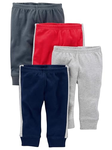 Simple Joys by Carter's Baby Cotton Pants, Pack of 4, Dark Blue/Dark Grey/Grey Heather/Red, Newborn
