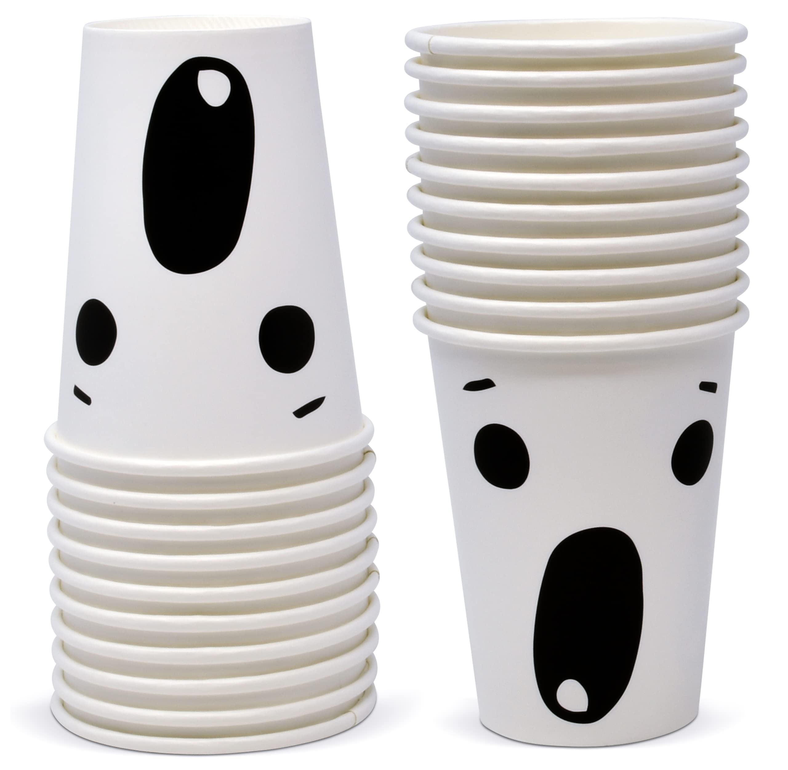 Gift Boutique 50 Halloween Ghost Disposable 9 oz. White Ghosts Face Paper Party Cup Holiday Spooky Trick or Treat Design for Beverage Drinks Drinking Cup Dinner Haunted House Supply Dinnerware Decors