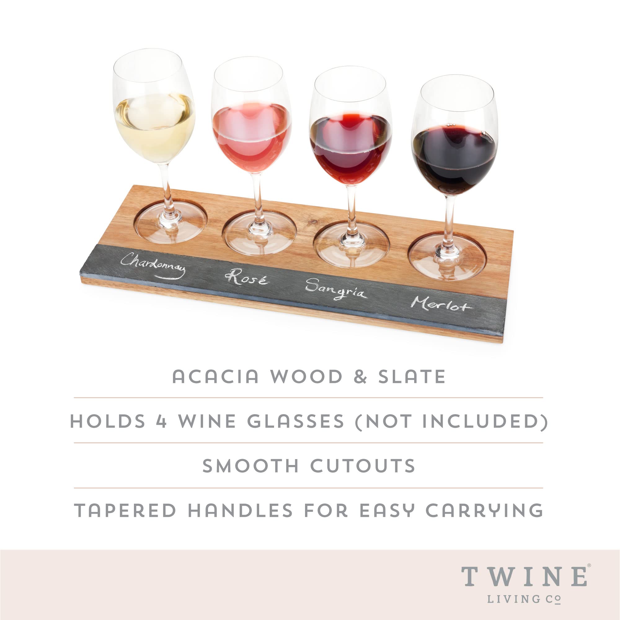 Twine Wine Flight Set, Wine Tasting Board with Slate Chalkboard, 2 Pieces of Soapstone Chalk, and Acacia Wood Serving Tray, Flight Board