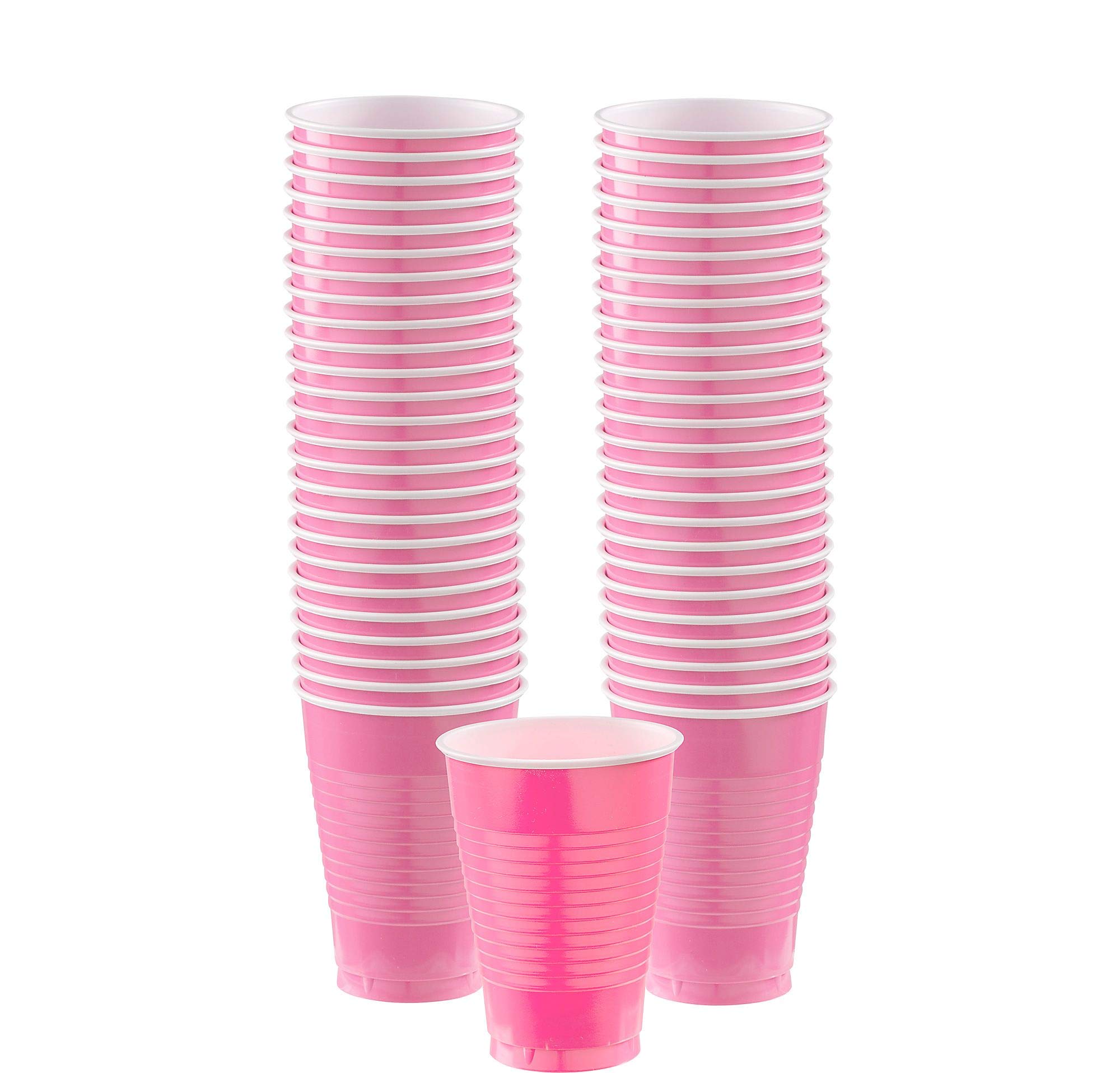 Bright Pink Plastic Cups (12 oz.) 50 Count - Stackable, Heavy-Duty & Eco-Friendly Party Drinkware