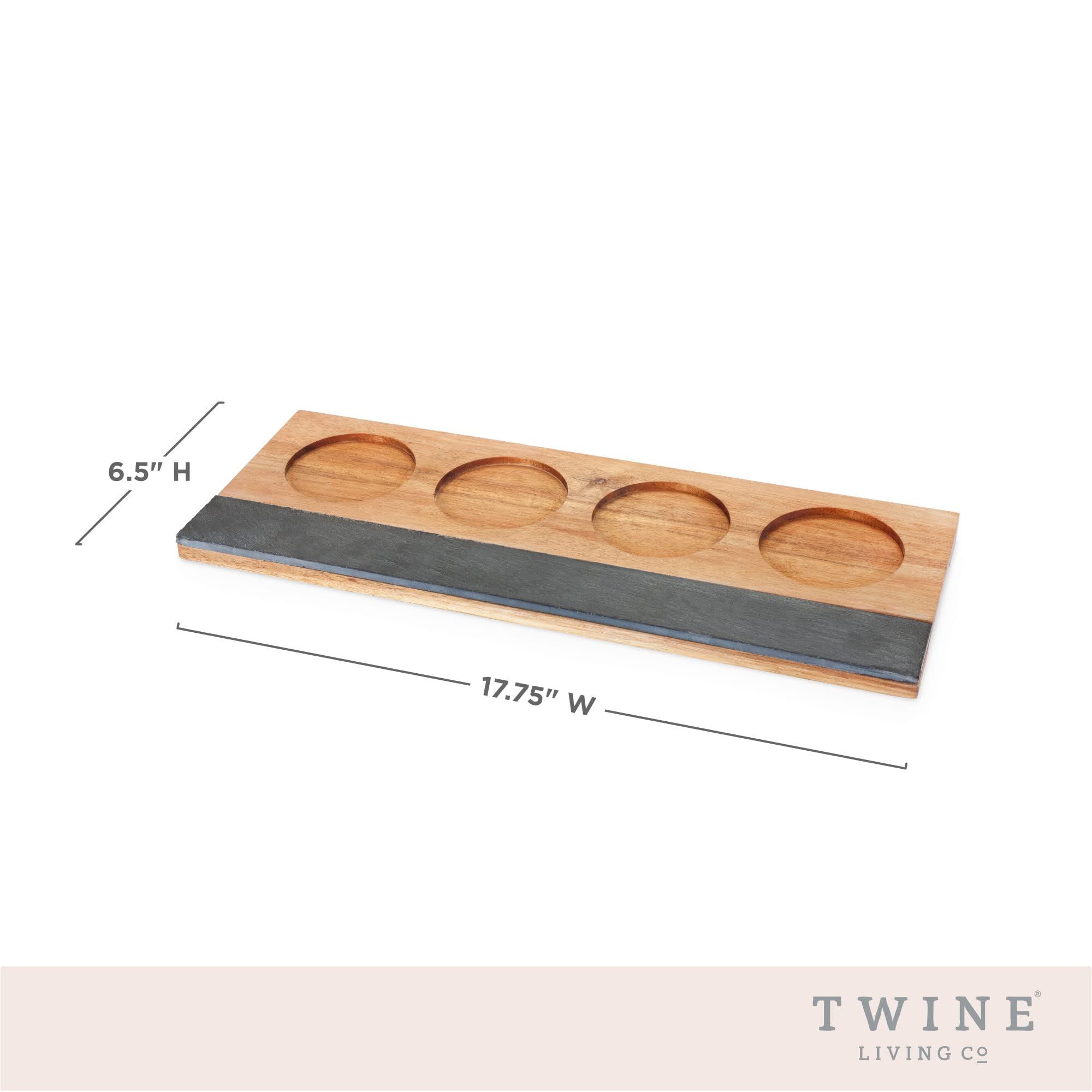 Twine Wine Flight Set, Wine Tasting Board with Slate Chalkboard, 2 Pieces of Soapstone Chalk, and Acacia Wood Serving Tray, Flight Board