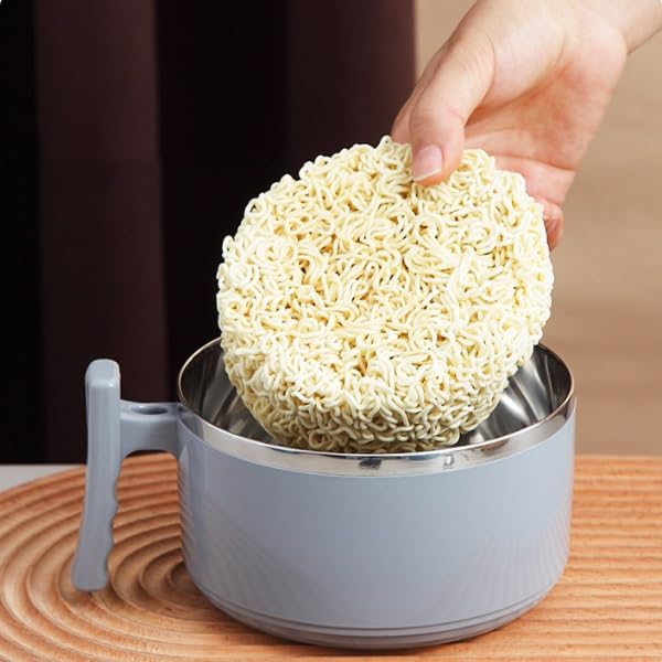 LLSB Stainless Steel Noodle Bowl with Lid Fast Food Cup Rice Bowl Spoon Chopsticks Cutlery Set