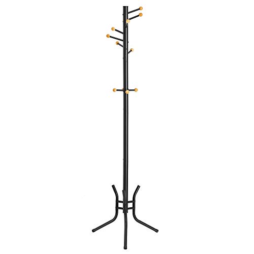 SONGMICS Coat Rack, Freestanding Metal Coat Tree, 11 Hooks with Ball Ends, for Entryway, Bedroom, Living Room, Black URCR028B01