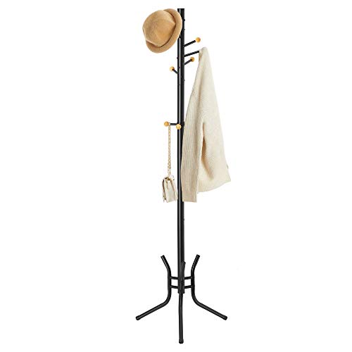 SONGMICS Coat Rack, Freestanding Metal Coat Tree, 11 Hooks with Ball Ends, for Entryway, Bedroom, Living Room, Black URCR028B01