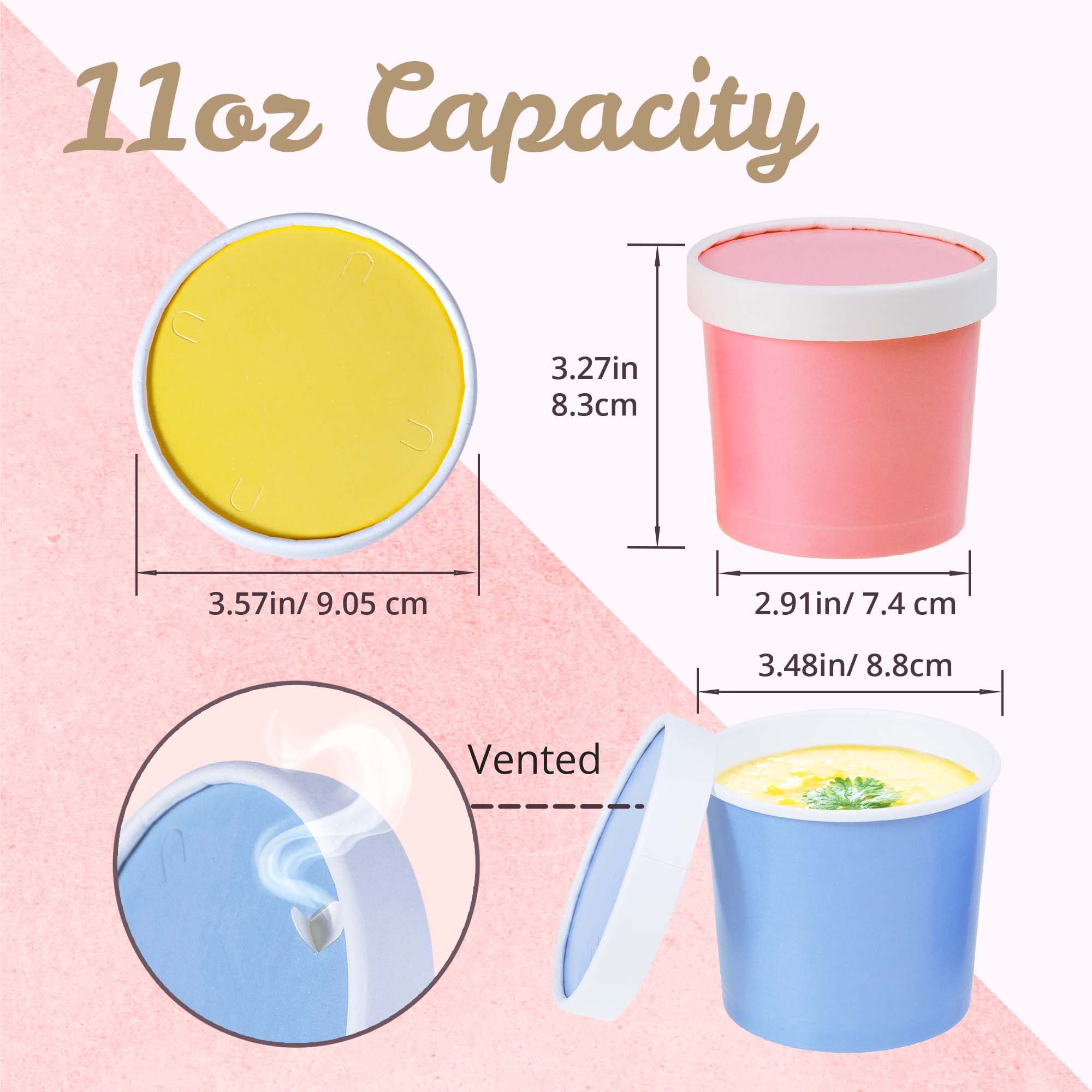 MATICAN Paper Ice Cream Cups with Lids, 40-Pack 11-Oz Soup Cups with Lids, Disposable Ice Cream Containers, 11-Ounce, 5 Pastel