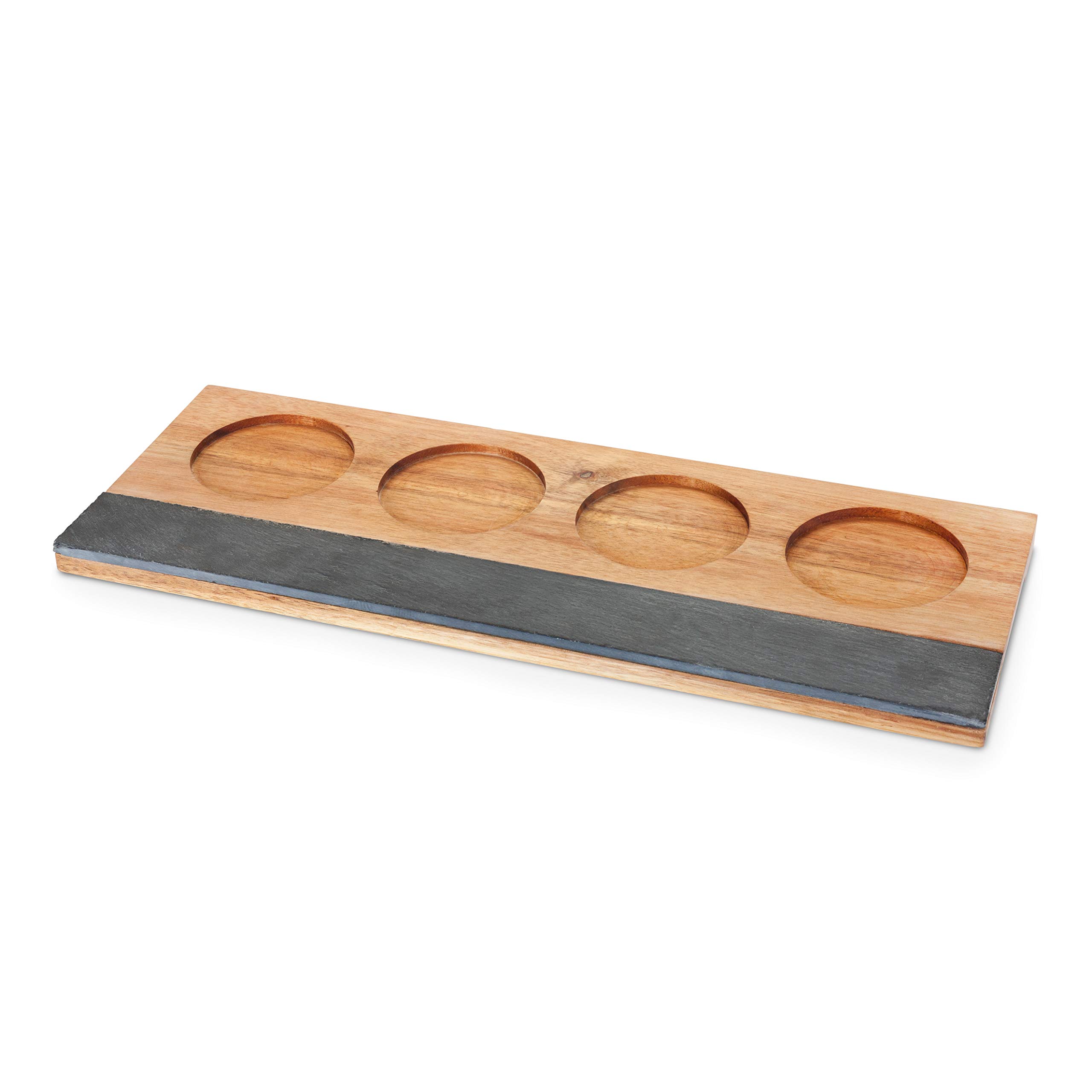 Twine Wine Flight Set, Wine Tasting Board with Slate Chalkboard, 2 Pieces of Soapstone Chalk, and Acacia Wood Serving Tray, Flight Board