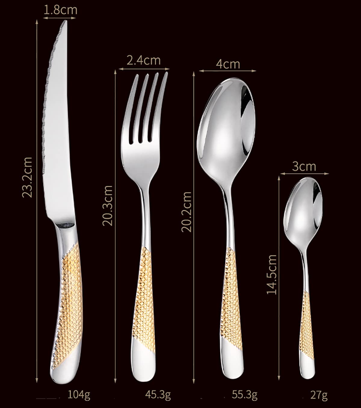 Gold Hammered Silverware Set for 6 Modern Cutlery Utensils 18/10 Stainless Steel Flatware Set 24 Piece Include Knives Forks and Spoons Tableware Set for Home Kitchen Wedding Restaurant Party (Color :