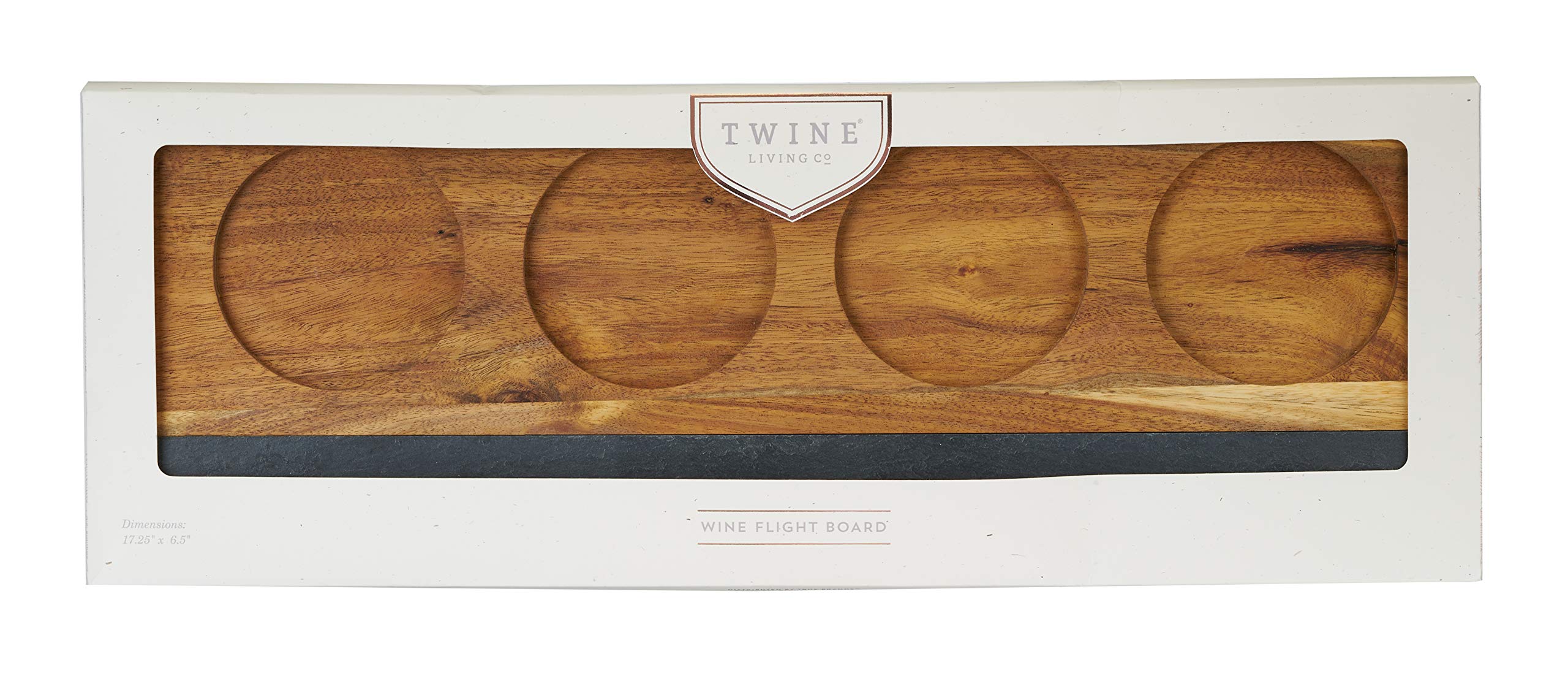 Twine Wine Flight Set, Wine Tasting Board with Slate Chalkboard, 2 Pieces of Soapstone Chalk, and Acacia Wood Serving Tray, Flight Board