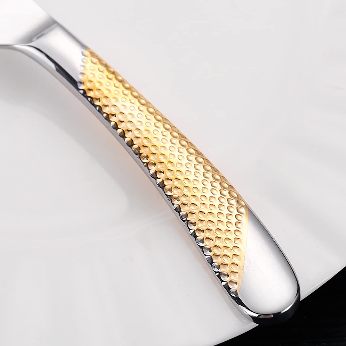 Gold Hammered Silverware Set for 6 Modern Cutlery Utensils 18/10 Stainless Steel Flatware Set 24 Piece Include Knives Forks and Spoons Tableware Set for Home Kitchen Wedding Restaurant Party (Color :
