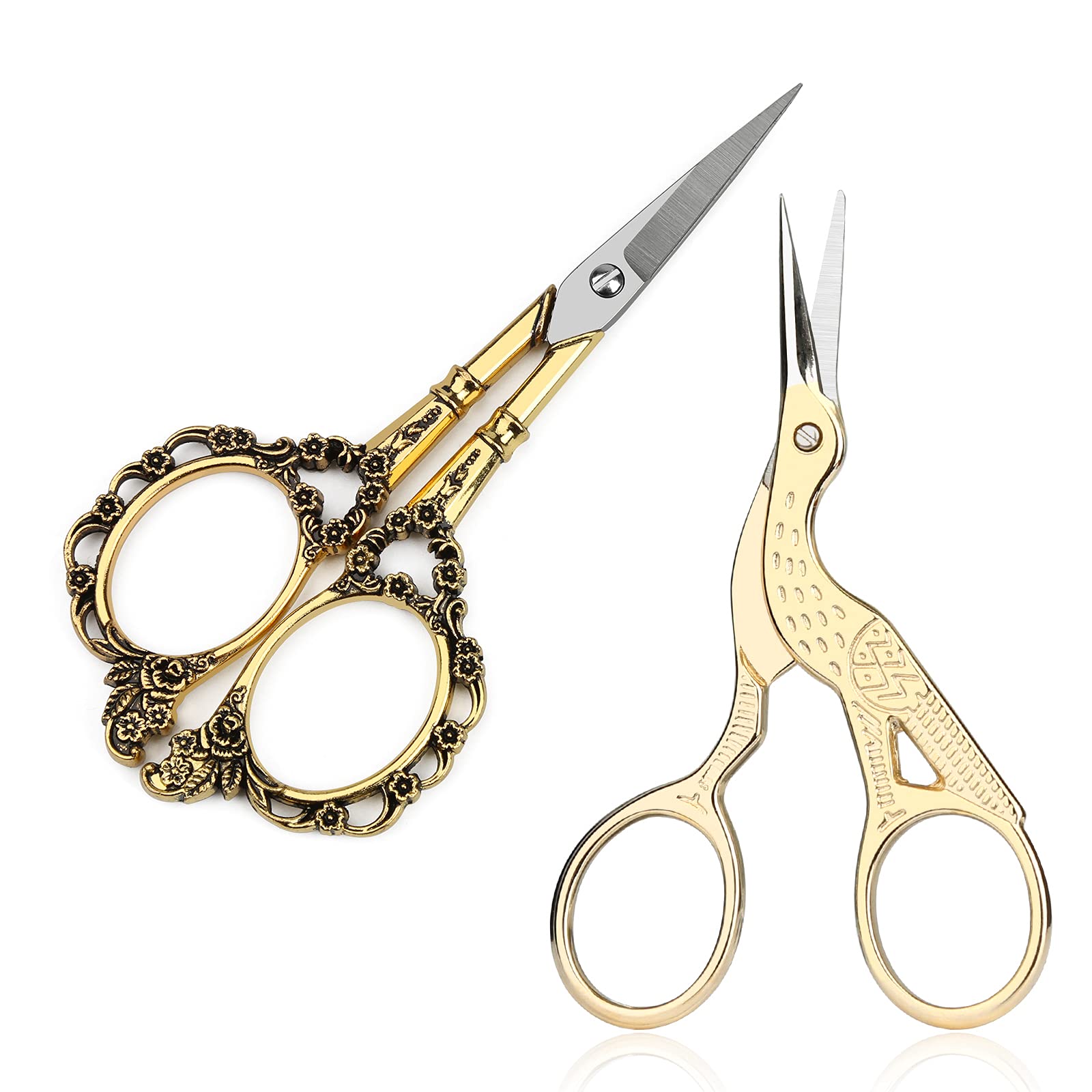 BUTUZE Embroidery Scissor Kit European Style Stainless Steel with Gold Vintage Plum Blossom Scissors, Classic Sharp Crane Small Scissors for Sewing, Craft DIY, Needle Work, Art Work, Daily Activities