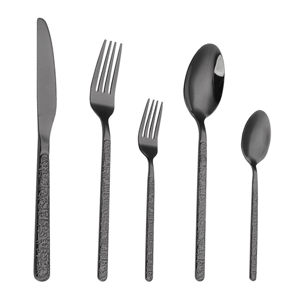 Black Silverware Set 70 Piece Flatware Sets for 14 With Stone Grain Handle Stainless Steel Home Kitchen Wedding Restaurant Cutlery Utensils Include Teaspoons Knifes Forks and Spoons Tableware Set