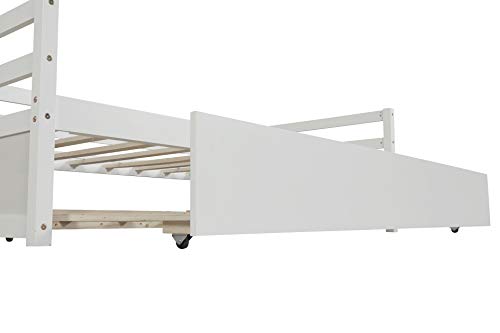 Hanway Twin Daybed with Trundle โ Pine Wood Material Bed Frames โ Elegant Furniture for Compact Rooms โ Bedroom Accessories Ideal for Small Living Spaces โ Classic White Paint Coating