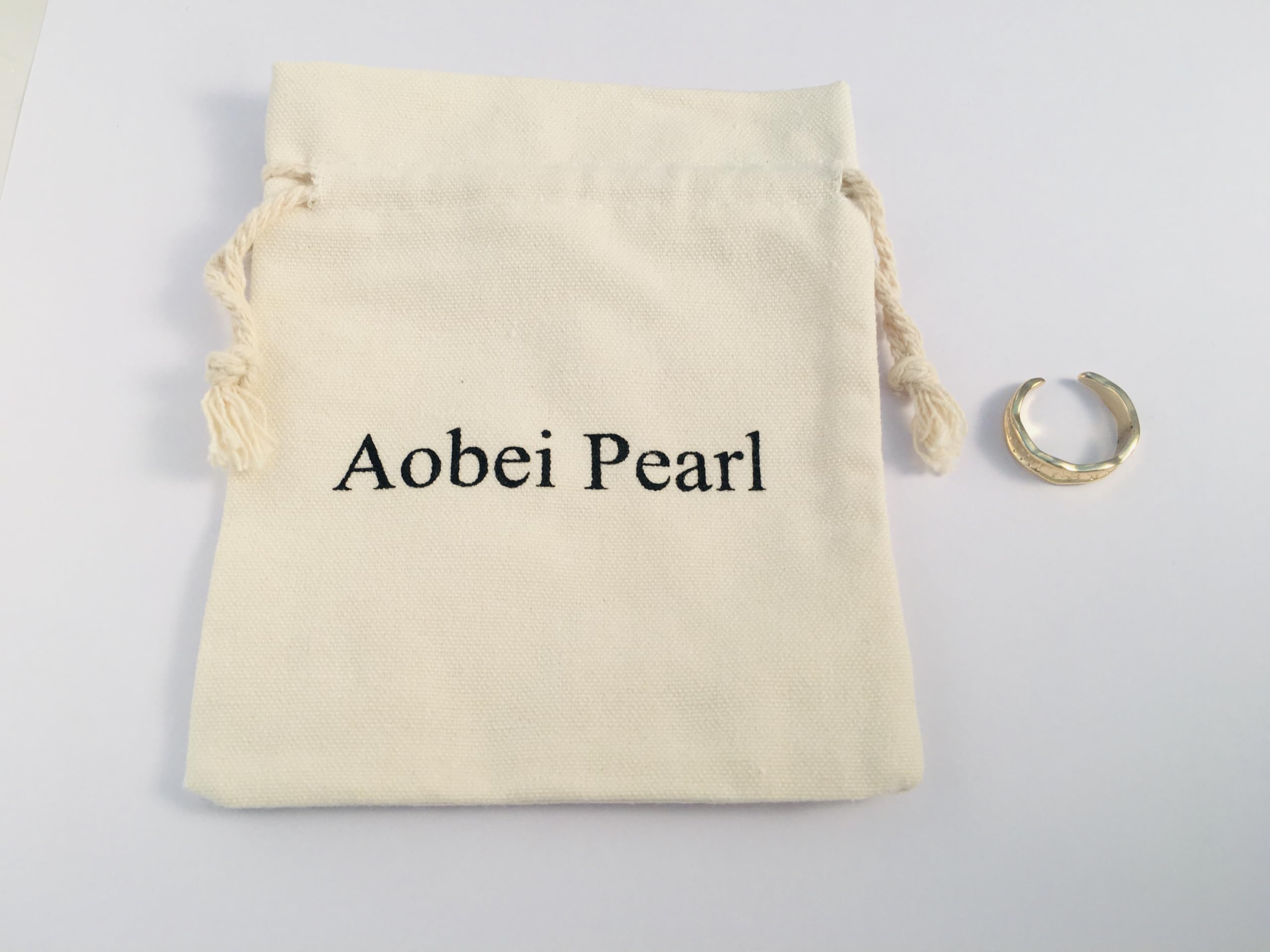 Aobei Pearl 18K Gold Plated Irregular Wave Open Ring for Women Minimalist Band Ring Adjustable Knuckle Finger Jewelry