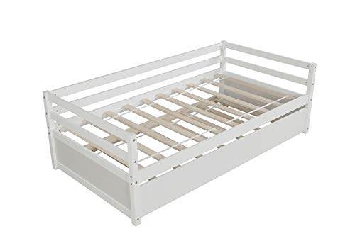 Hanway Twin Daybed with Trundle โ Pine Wood Material Bed Frames โ Elegant Furniture for Compact Rooms โ Bedroom Accessories Ideal for Small Living Spaces โ Classic White Paint Coating