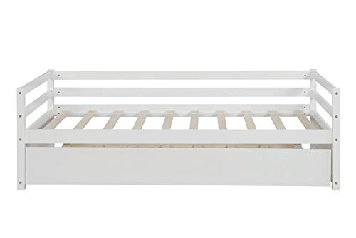 Hanway Twin Daybed with Trundle โ Pine Wood Material Bed Frames โ Elegant Furniture for Compact Rooms โ Bedroom Accessories Ideal for Small Living Spaces โ Classic White Paint Coating
