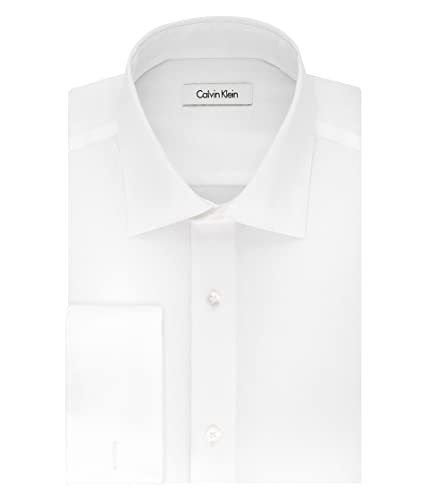 Calvin Klein Men's Regular Fit Non Iron Solid Shirt, White, 16.5" Neck 34"-35" Sleeve