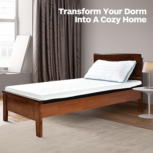 Twin XL Mattress Topper 4 Inch Gel Memory Foam Cooling Mattress Pad for College Dorm Bed, Double Sided Fabric Cover for Double Sided Use Bed Topper Comfort Support Pain Relief (Removable Soft Cover)