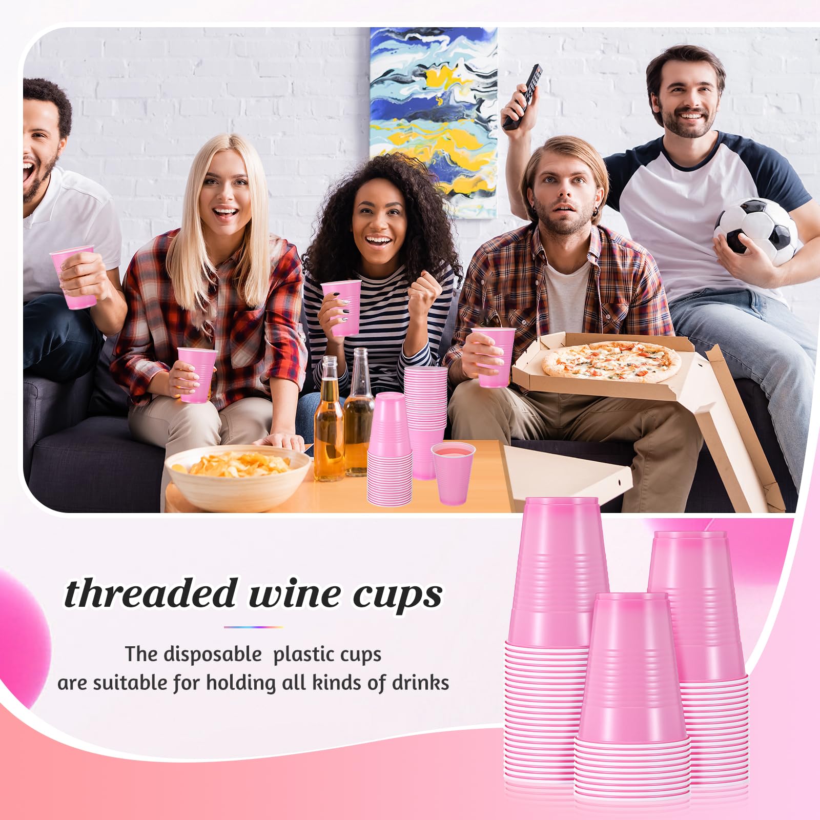 Mifoci 50 Pcs 16 oz Plastic Drinking Cups Plastic Disposable Cups for Wedding graduation Birthday Party Valentine Christmas Picnics Barbecues Supplies(Pink)