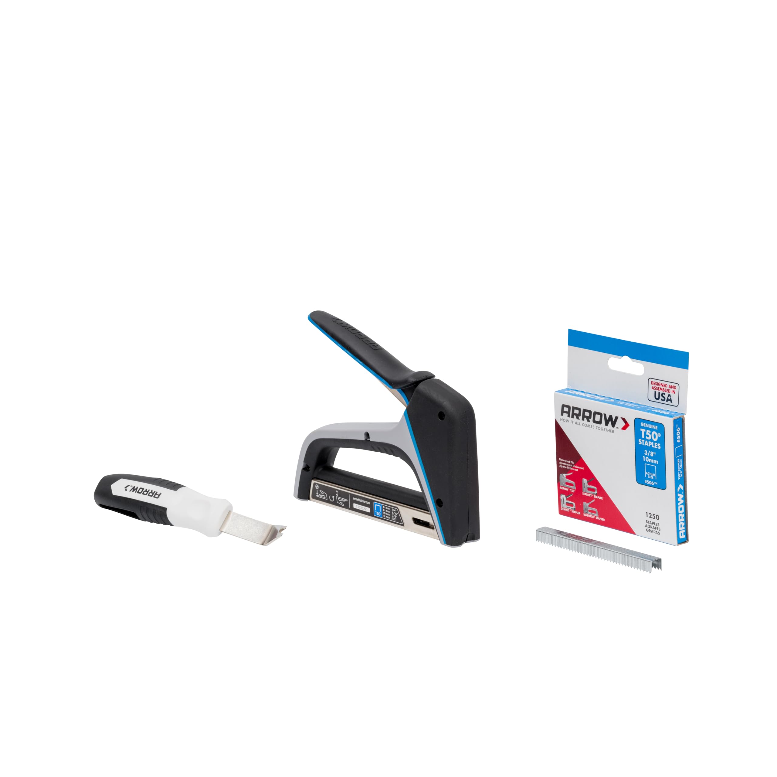 Arrow Fastener T50XKIT1000 TacMate Heavy Duty Staple Gun Kit for Upholstery, Furniture, Office, Decorating, Includes Staple Remover and 1,000 Staples, Black and Silver