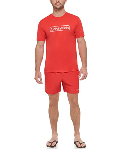 Calvin Klein Men's Standard Light Weight Quick Dry Short Sleeve 40+ UPF Protection, Red, Medium