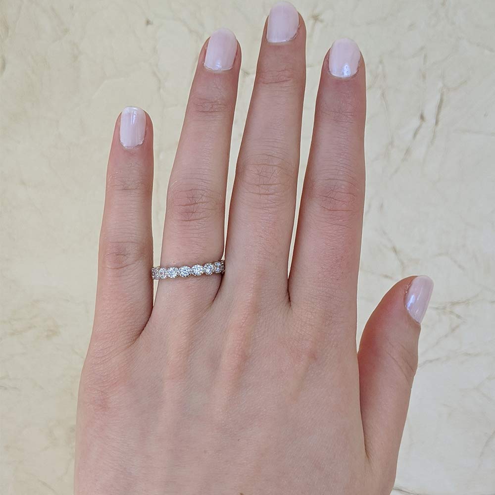 TwoBirch 18k White Gold Microplated 4 Piece Ring Set with Cubic Zirconia Stacking Ring Set (925 Silver, Sizes 9)