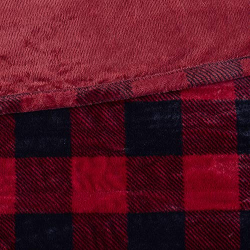 True North by Sleep Philosophy Buffalo Plaid Electric Blanket Throw Ultra Soft Plush Auto Shut Off with 3 Heat Level Setting Controller, Oversized - 5 Years Warranty, 60x70", Red