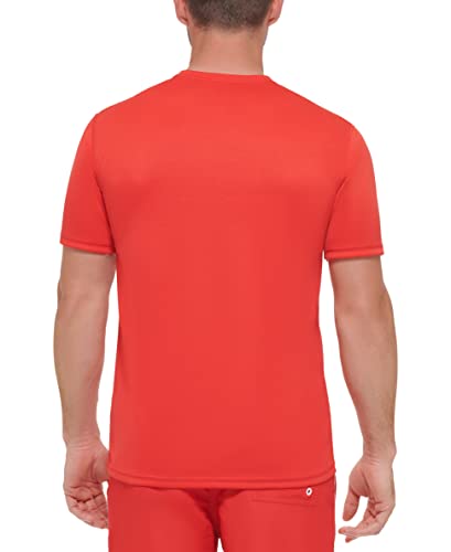 Calvin Klein Men's Standard Light Weight Quick Dry Short Sleeve 40+ UPF Protection, Red, Medium
