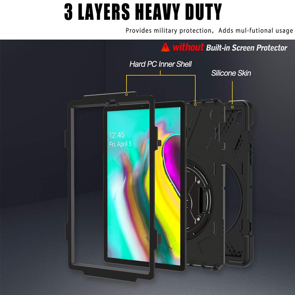 ZenRich Galaxy Tab S5e Case 2019, zenrich SM-T720/T725/T727 Heavy Duty Shockproof Rugged Case with Rotatable Stand Hand Strap and Shoulder Belt for Samsung Galaxy Tab S5e 10.5 inch 2019 Tablet-Black