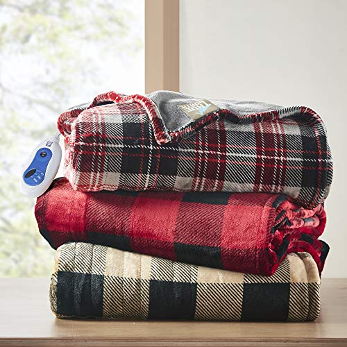 True North by Sleep Philosophy Buffalo Plaid Electric Blanket Throw Ultra Soft Plush Auto Shut Off with 3 Heat Level Setting Controller, Oversized - 5 Years Warranty, 60x70", Red