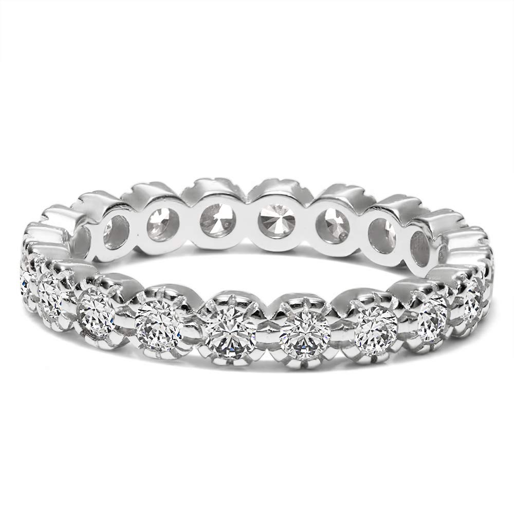 TwoBirch 18k White Gold Microplated 4 Piece Ring Set with Cubic Zirconia Stacking Ring Set (925 Silver, Sizes 9)