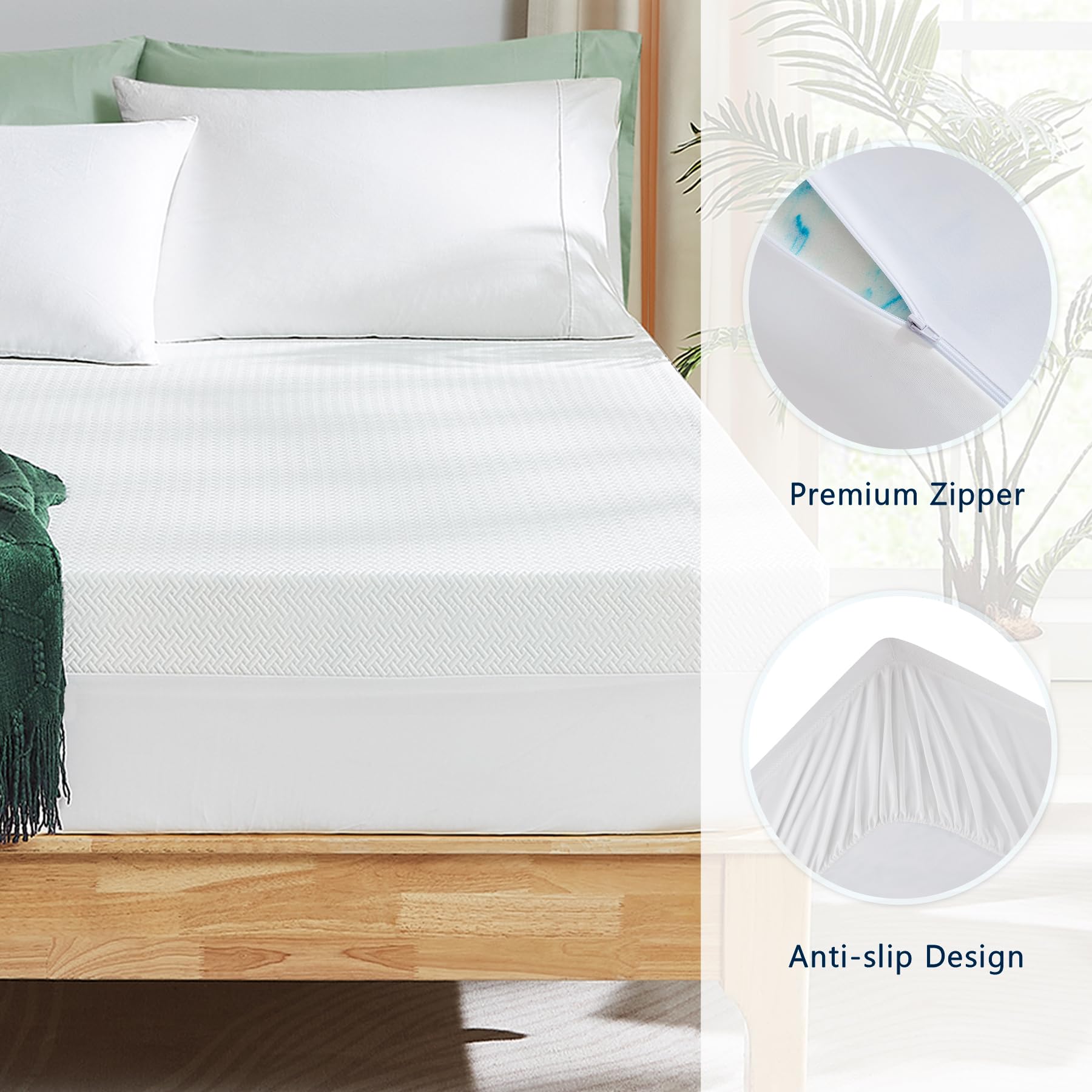 Timimi Memory Foam Mattress Topper King - 4 Inch Gel Cooling Mattress Pad for King Size Bed with Removable Washable Cover(21'' Deep Pocket) - Bed Topper for Back Pain (CertiPUR-US Certified - White)