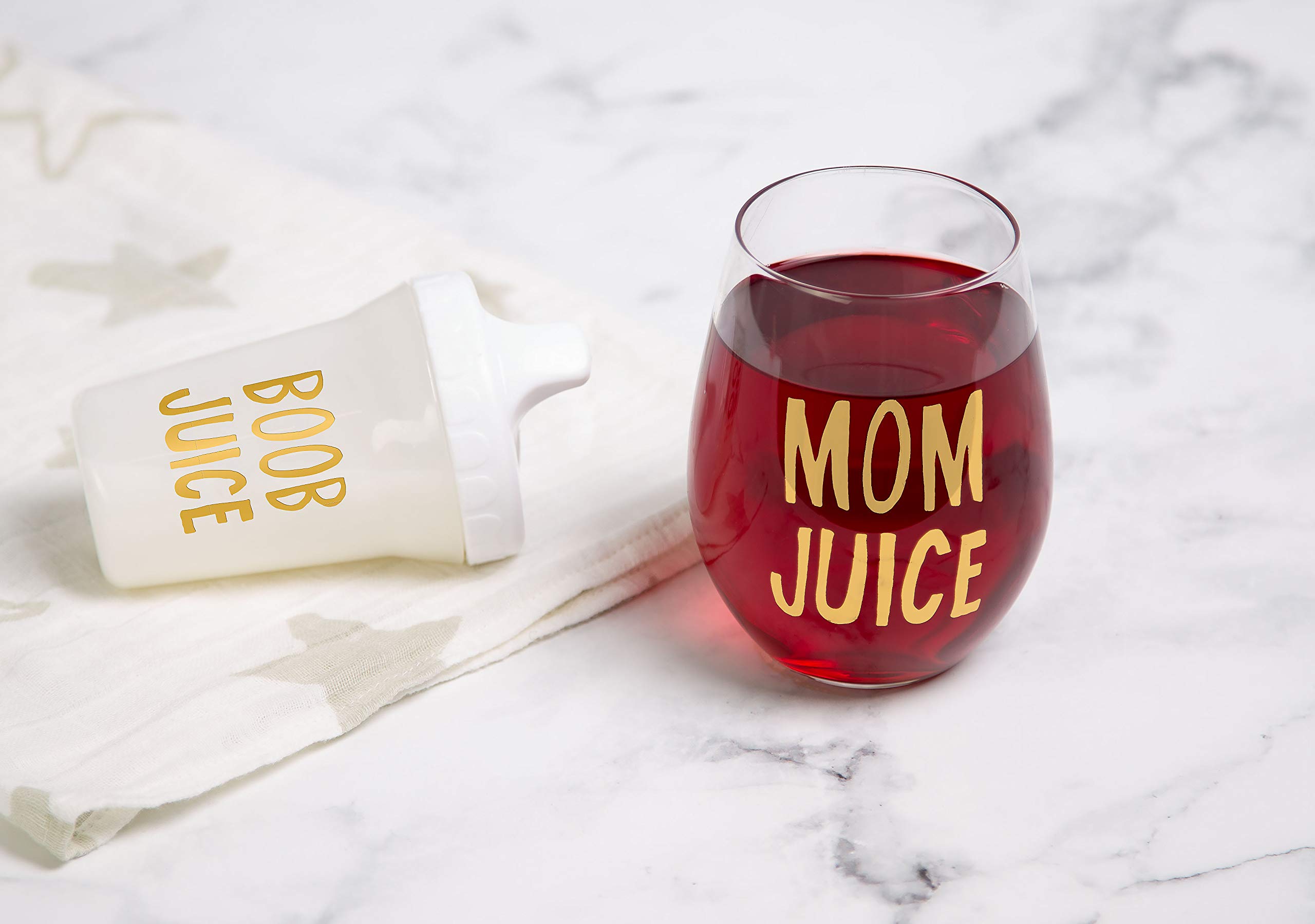 Pearhead Stemless Wine Glass and Sippy Cup Set, Matching Mom and Baby Drinkware Set, Accessory for New Moms and Expecting Mothers, Gold