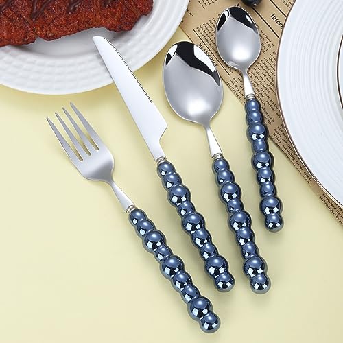 WISELADY Teaspoon Set, 304 Stainless Steel Knife, Fork and Spoon Set, Ceramic Handle Cutlery, Steak Knife, Fork Dessert Spoon, Dinner Spoon Set (Beige,2Sets)