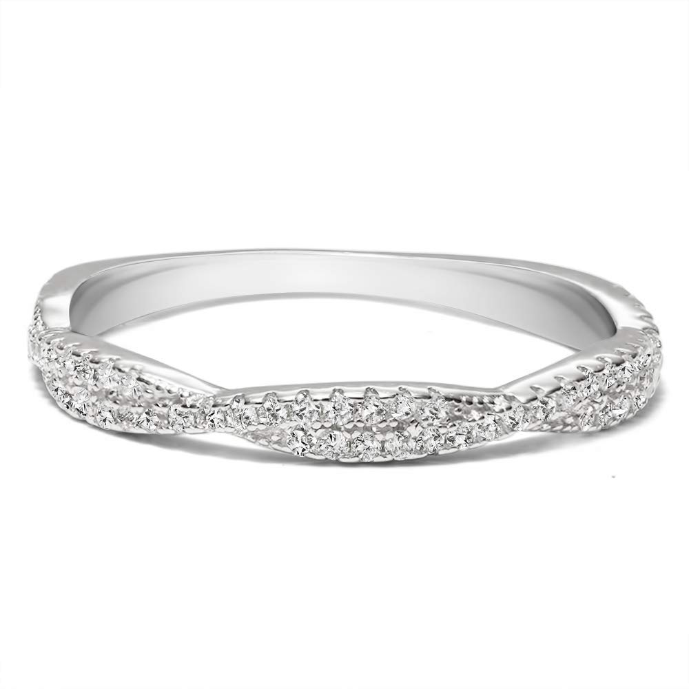 TwoBirch 18k White Gold Microplated 4 Piece Ring Set with Cubic Zirconia Stacking Ring Set (925 Silver, Sizes 9)